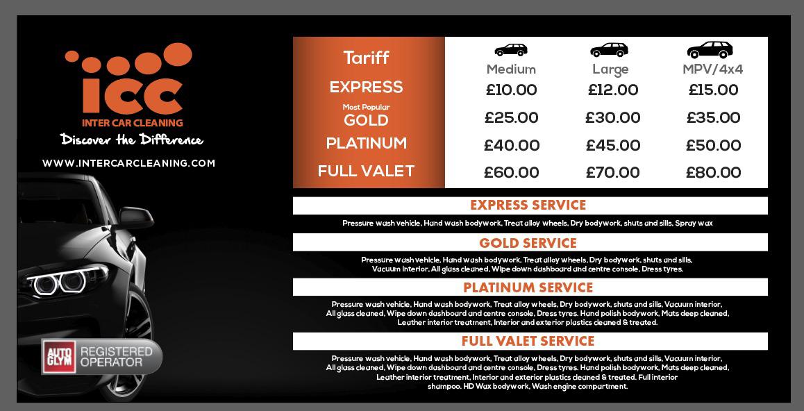 Services Menu - Inter Car Cleaning